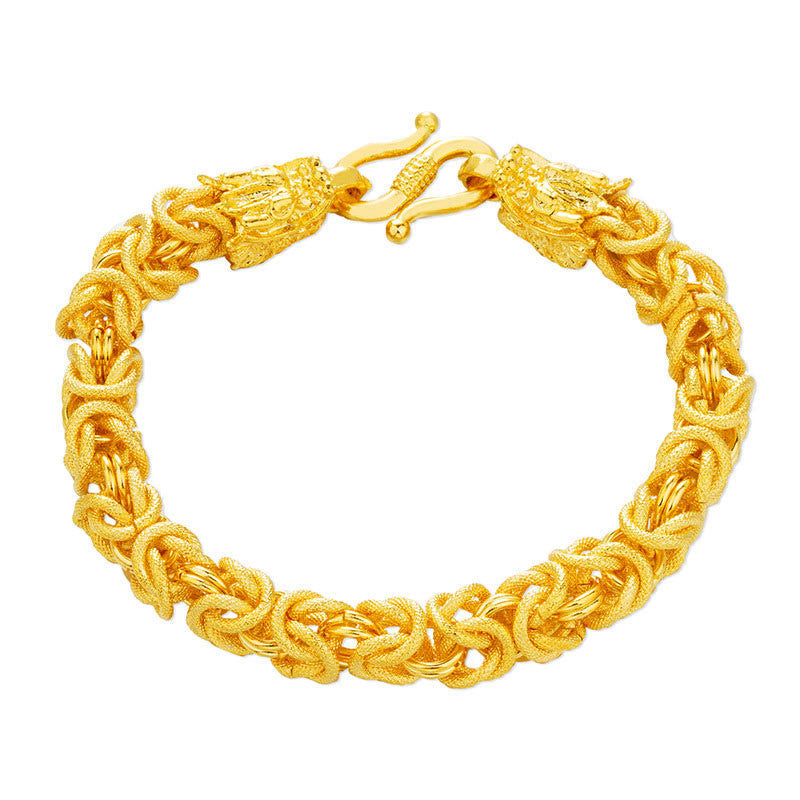 Buddha Stones 24k Gold Plated Double Headed Dragon Protection Bracelet buddhastoneshop