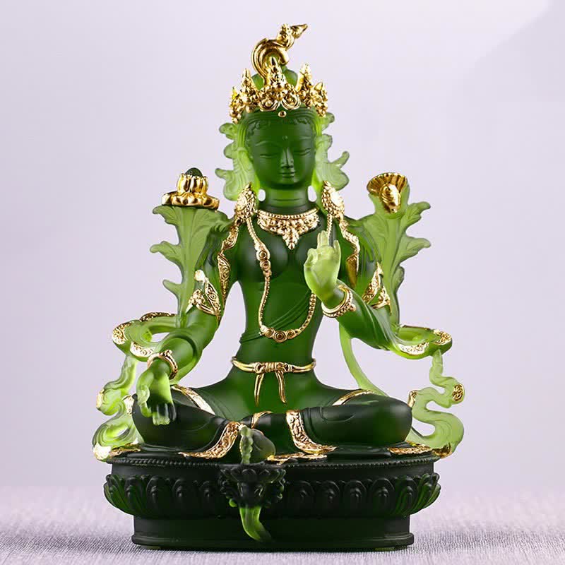 Buddha Stones Bodhisattva Green Tara Handmade Liuli Crystal Art Piece ...