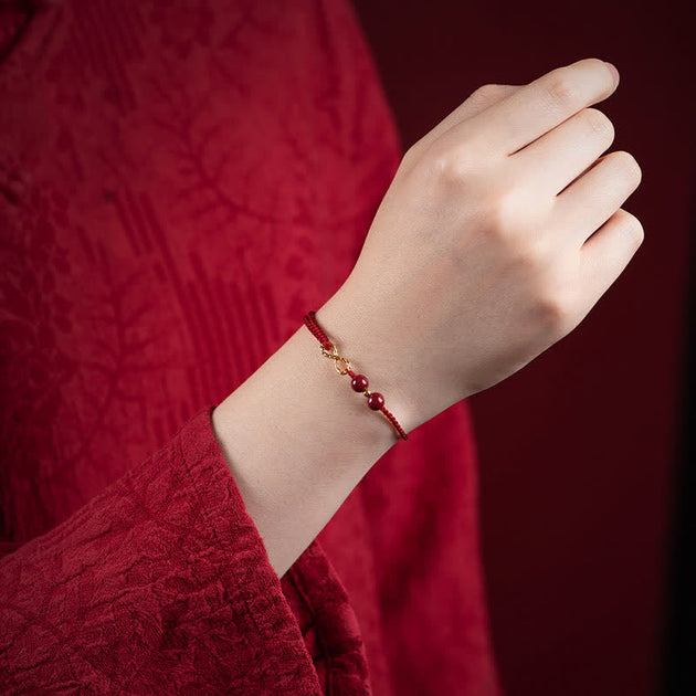 Buddha Stones Cinnabar Blessing Red String Golden Infinity Symbol Brac ...