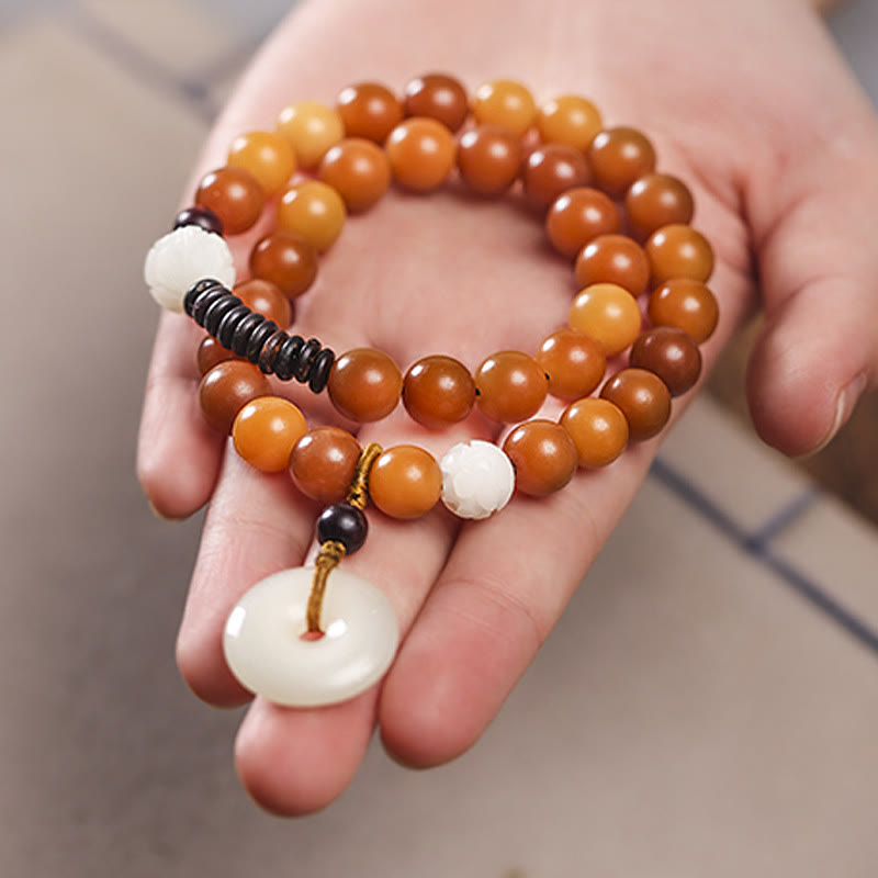 Buddha Stones Cyan Bodhi Seed Lotus Jade Peace Buckle Wisdom Double Wr ...