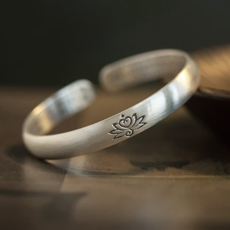 Buddha Stones Lotus Flower Heart Sutra White Copper Healing Luck Brace ...