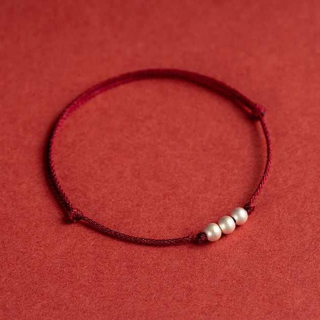 Buddha Stones 925 Sterling Silver Three Beads Protection String Bracel ...