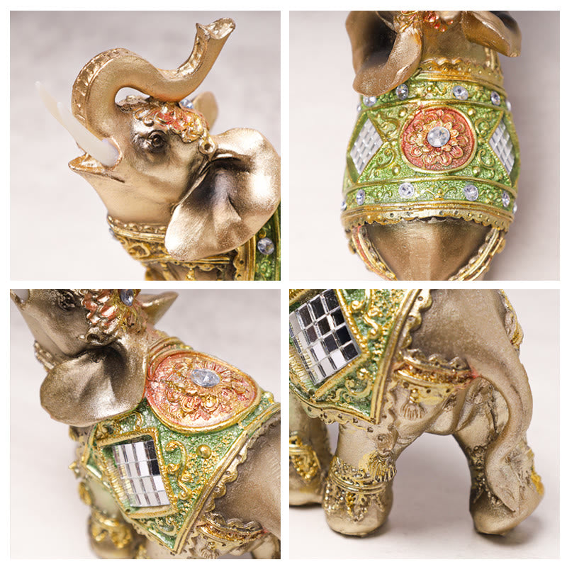 Buddha Stones Lucky Feng Shui Green Elephant Statue Sculpture Wealth F ...