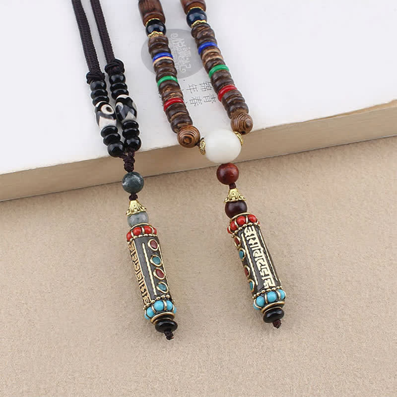 Buddha Stones Tibetan Om Mani Padme Hum Dzi Bead Wenge Wood Necklace P ...