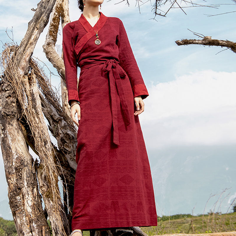 Buddha Stones Tibetan Dress Clothing Lhasa Long Wrap Dress Maxi Dress ...