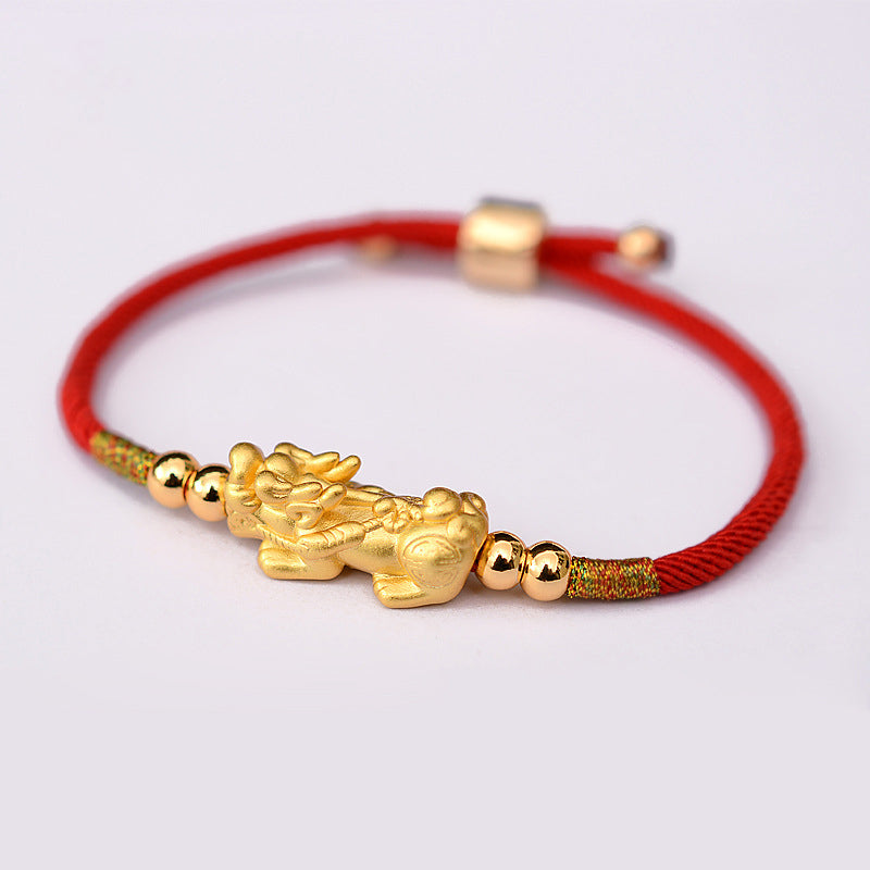 Buddha Stones 24K Gold-Plated PiXiu Luck Red String Bracelet ...