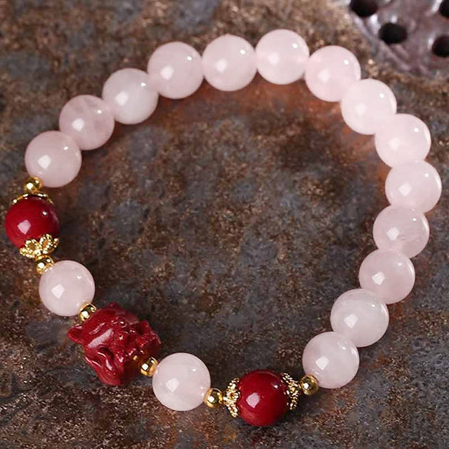 Buddha Stones Natural Pink Crystal Cinnabar Nine Tailed Fox Love Brace ...