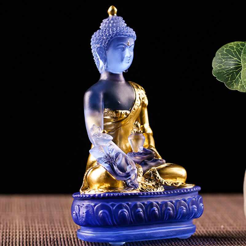 Buddha Stones Medicine Buddha Handmade Liuli Crystal Art Piece Compass ...