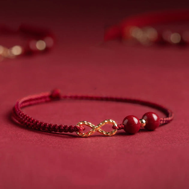Buddha Stones Cinnabar Blessing Red String 14K Gold Infinity Symbol Br ...