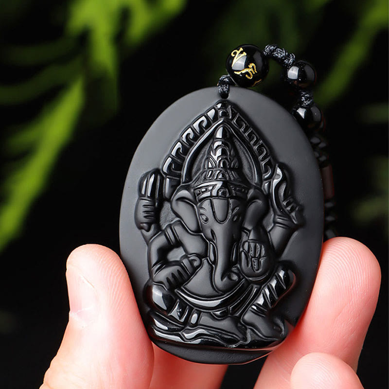 Buddha Stones Tibetan Obsidian Ganesh Ganpati Elephant Wealth Amulet N ...