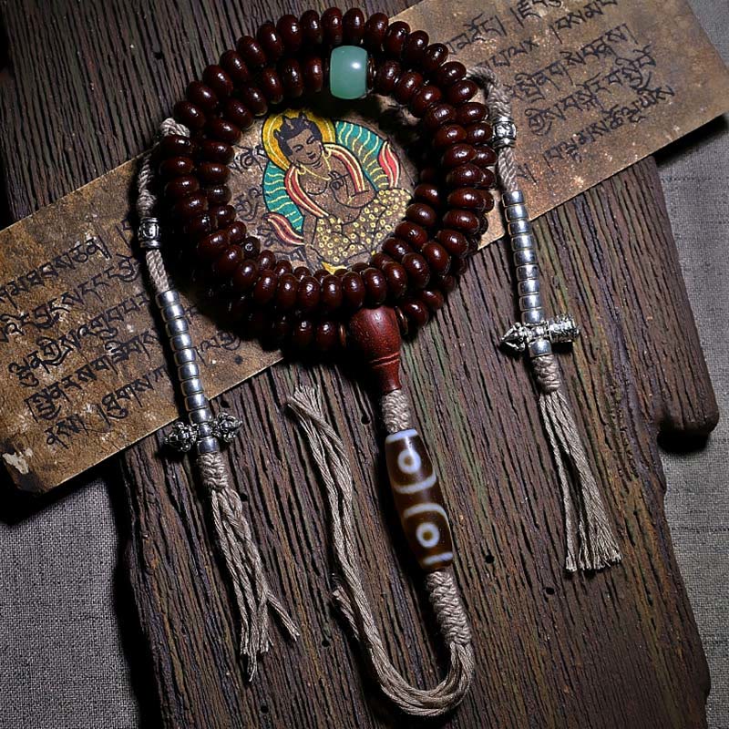 Buddha Stones Natural Tibet 108 Mala Beads Purple Bodhi Seed Three-eye ...