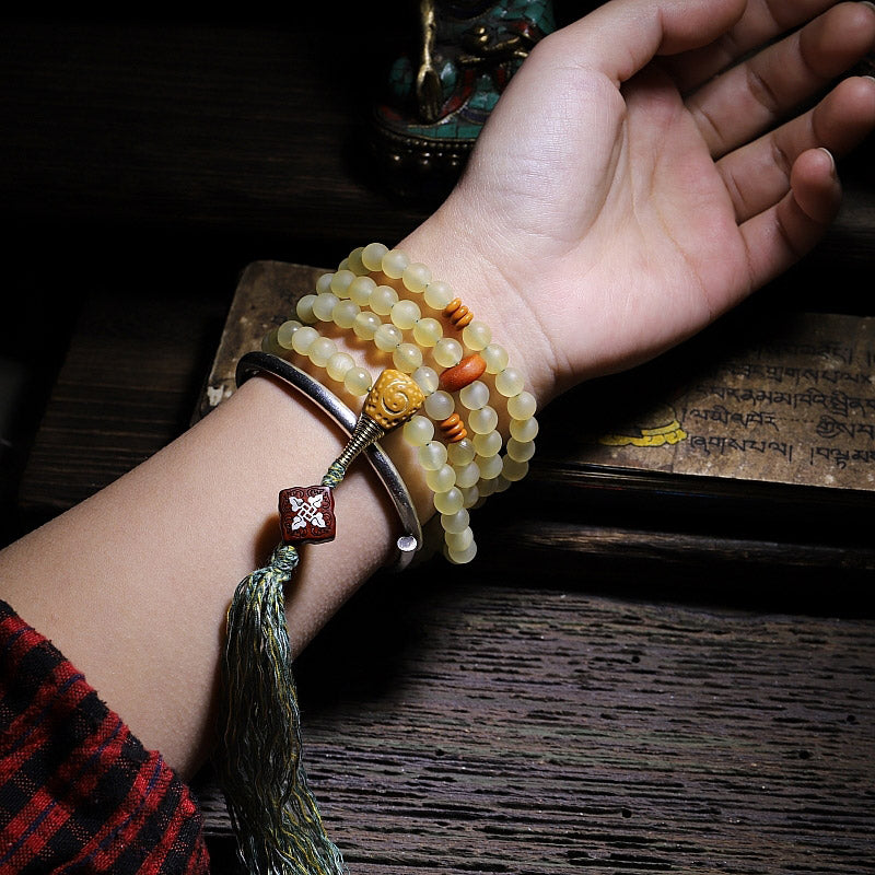 Buddha Stones 108 Mala Beads Tibet Sheep Horn Amber Luck Bracelet ...