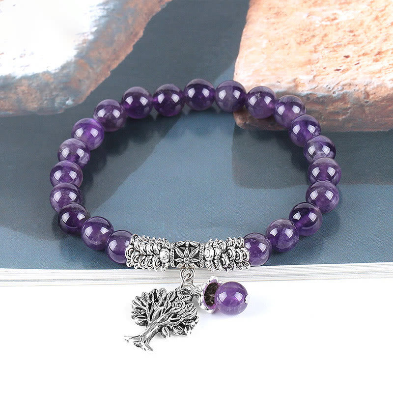 Buddha Stones Natural Gemstone Tree of Life Lucky Charm Stretch Bracel ...