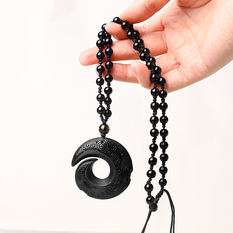 Buddha Stones Natural Black Obsidian Ice Obsidian Strength Necklace Pe ...