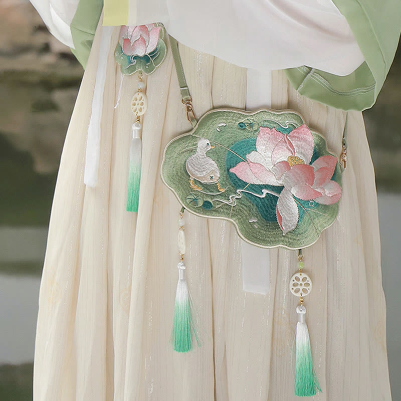 Buddha Stones Luck Embroidery Lotus Koi Fish Rabbit Flower Hanfu Bag C ...