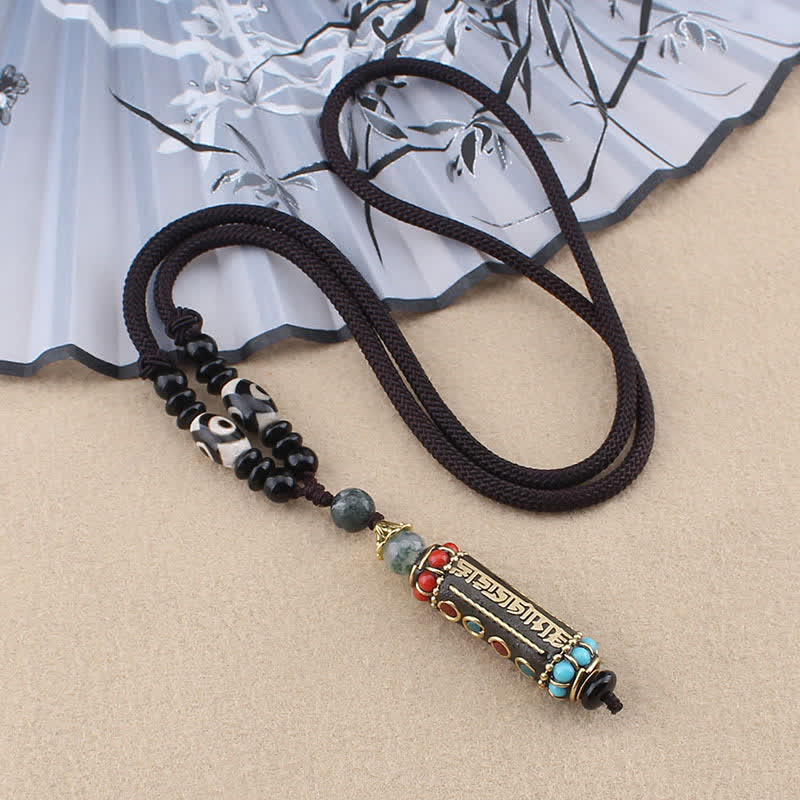Buddha Stones Tibetan Om Mani Padme Hum Dzi Bead Wenge Wood Necklace P ...