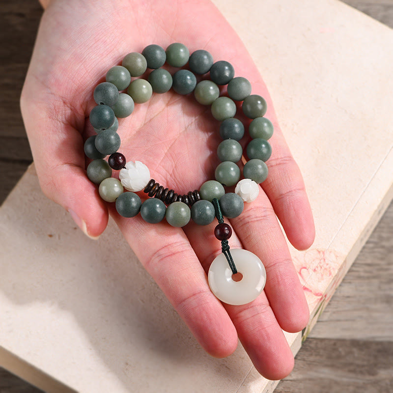 Buddha Stones Cyan Bodhi Seed Lotus Jade Peace Buckle Wisdom Double Wr ...