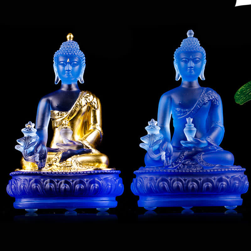 Buddha Stones Medicine Buddha Handmade Liuli Crystal Art Piece Compass ...