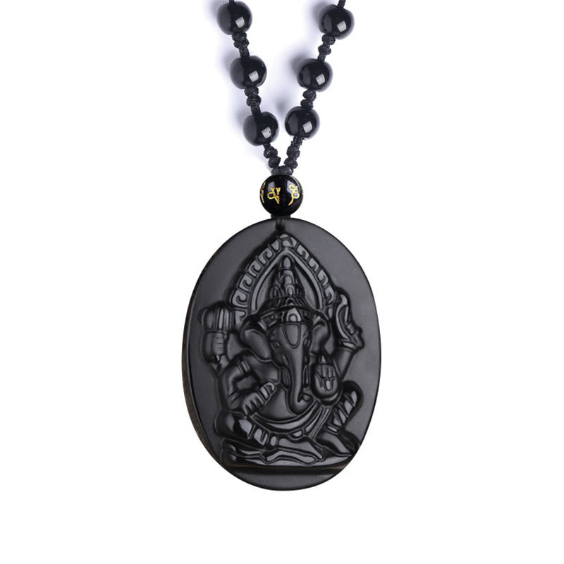 Buddha Stones Tibetan Obsidian Ganesh Ganpati Elephant Wealth Amulet N ...