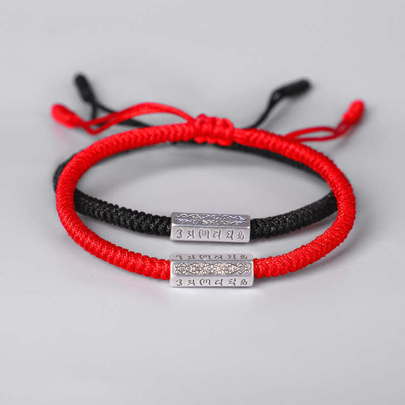 Buddha Stones Om Mani Padme Hum Luck Protection Red String Bracelet ...