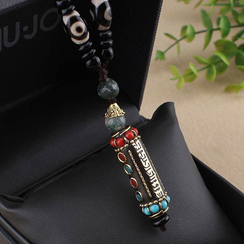 Buddha Stones Tibetan Om Mani Padme Hum Dzi Bead Wenge Wood Necklace P ...