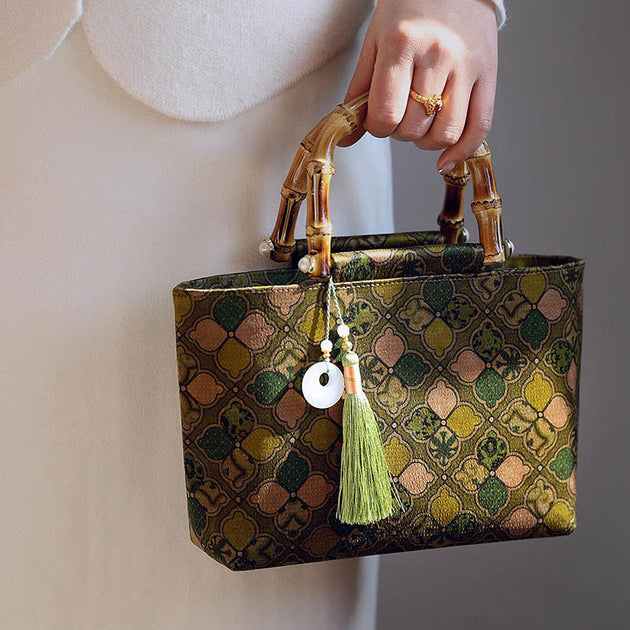 Buddha Stones Green Leaves Handbag Metal Chain Crossbody Bag Shoulder ...