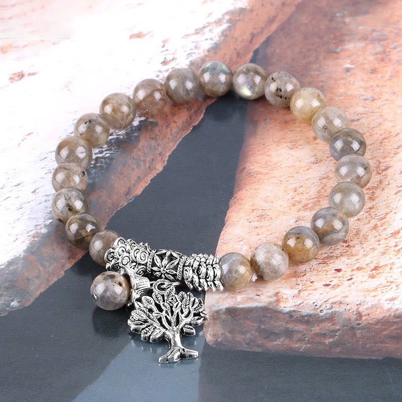 Buddha Stones Natural Gemstone Tree of Life Lucky Charm Stretch Bracel ...