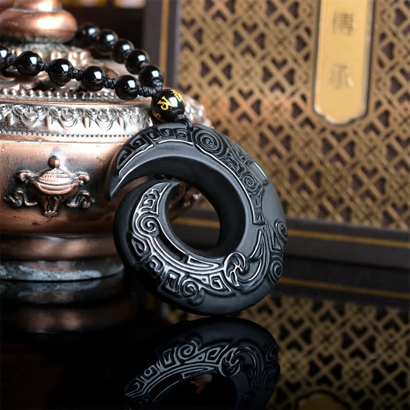 Buddha Stones Natural Black Obsidian Ice Obsidian Strength Necklace Pe ...