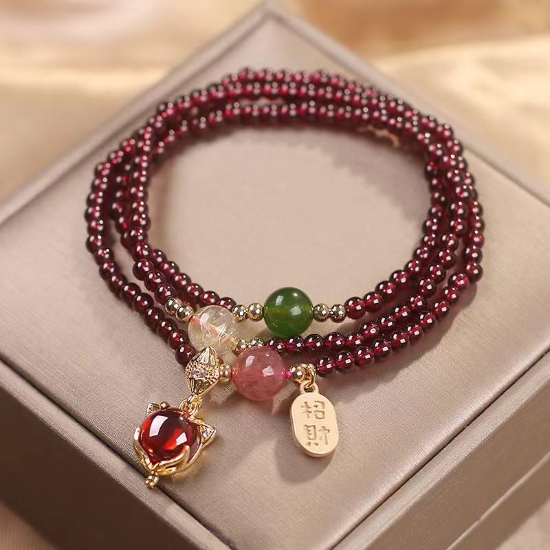 Buddha Stones Natural Garnet Strawberry Quartz Crystal Fox Koi Fish Pe ...