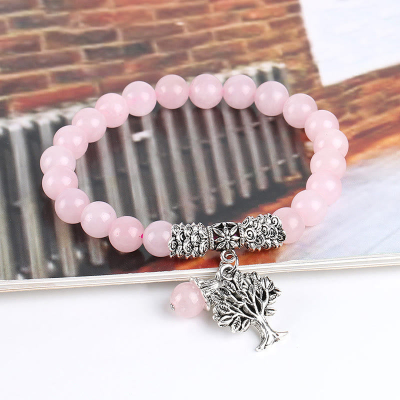 Buddha Stones Natural Gemstone Tree of Life Lucky Charm Stretch Bracel ...
