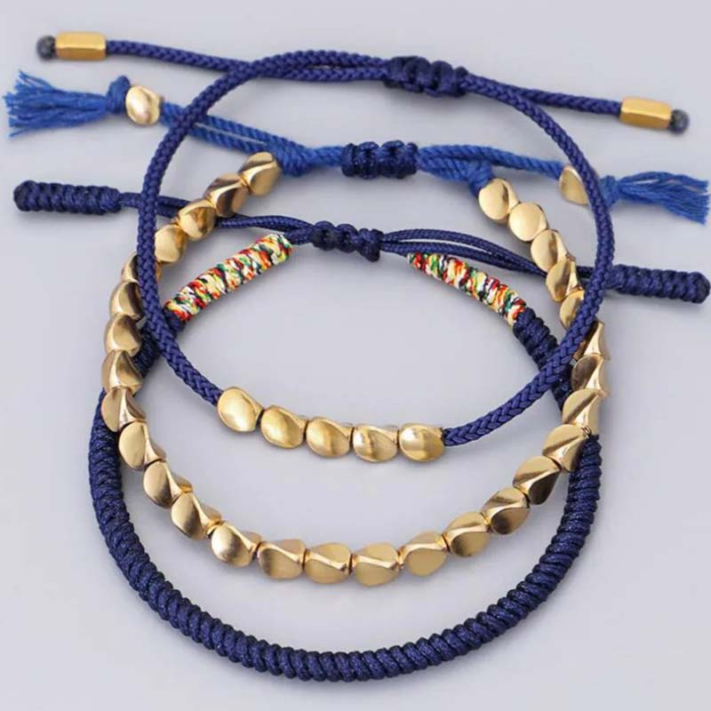 Buddha Stones 3 PCS Tibetan Copper Beads Healing Protection Luck Brace ...