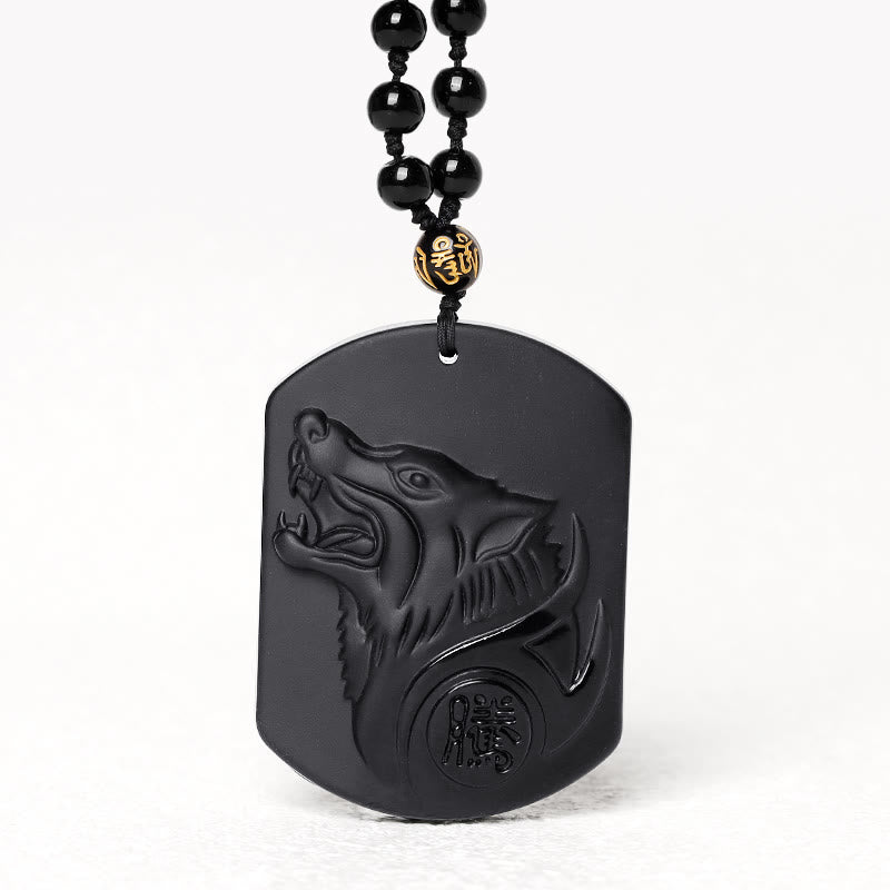Black obsidian wolf necklace store