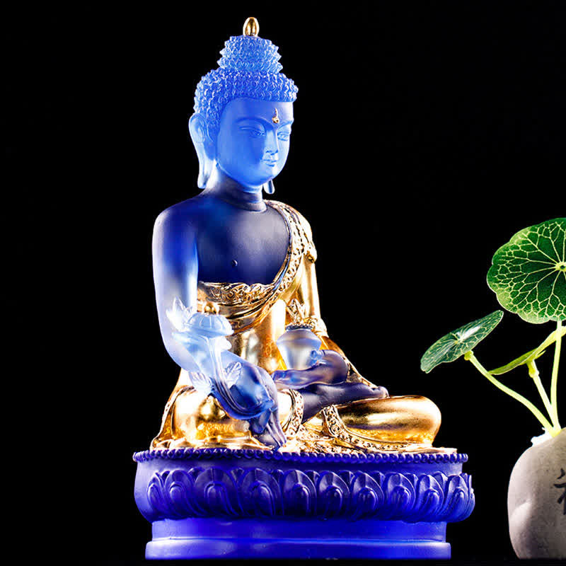 Buddha Stones Medicine Buddha Handmade Liuli Crystal Art Piece Compass ...