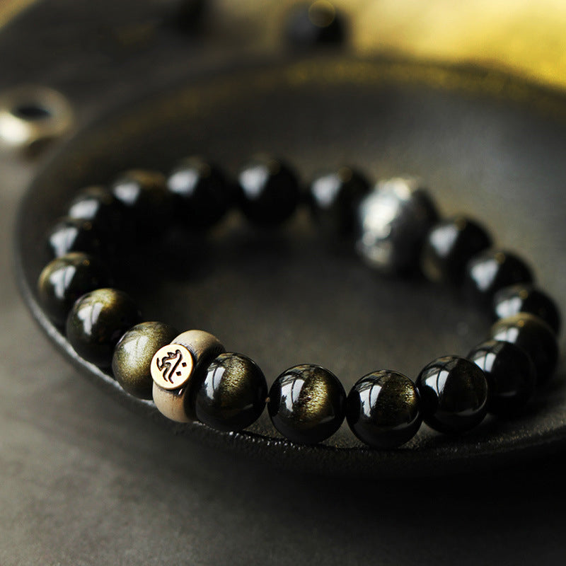 Buddha Stones Chinese Zodiac Natal Buddha Obsidian Purification Bracel ...