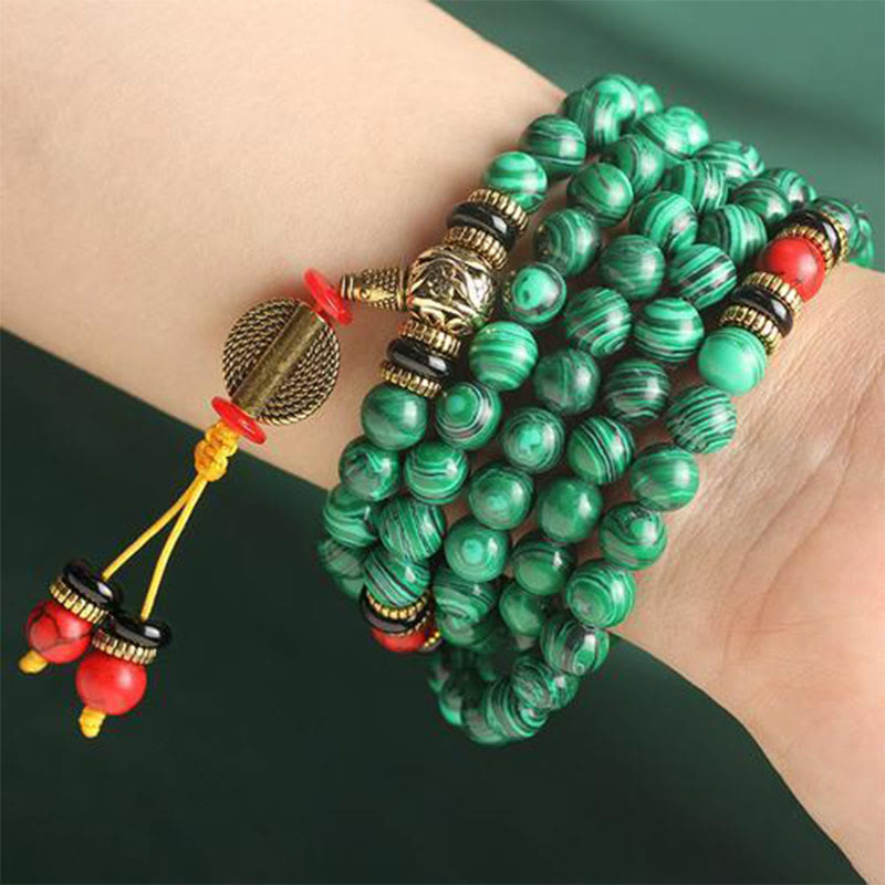 Buddha Stones Tibetan 108 Mala Malachite Beads Bracelet Necklace ...