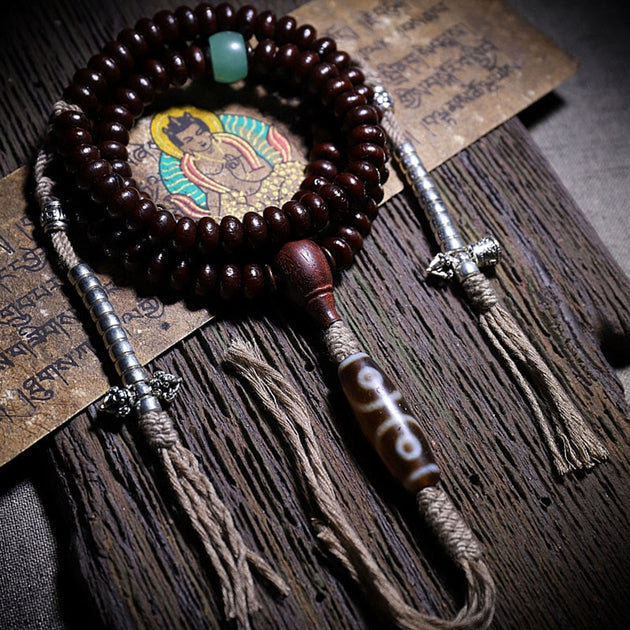 Buddha Stones Natural Tibet 108 Mala Beads Purple Bodhi Seed Three-eye ...