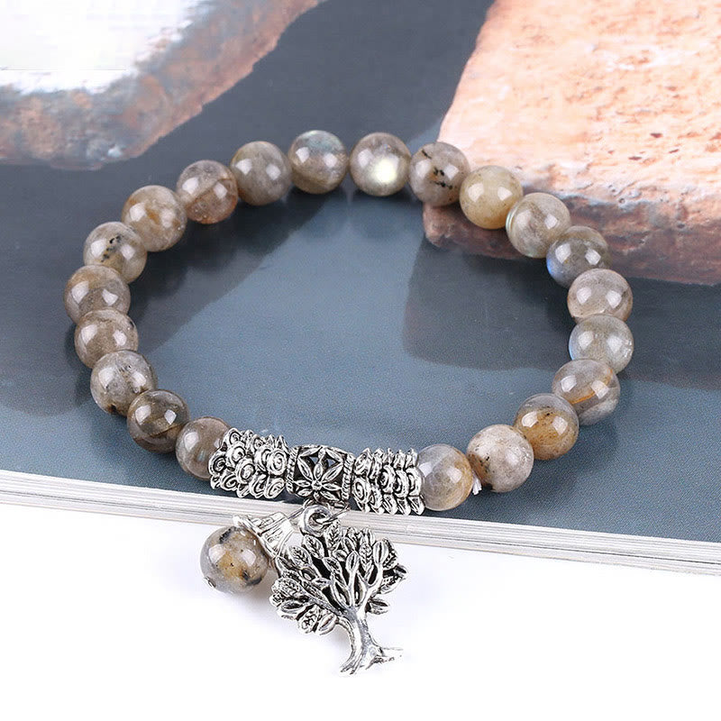 Buddha Stones Natural Gemstone Tree of Life Lucky Charm Stretch Bracel ...