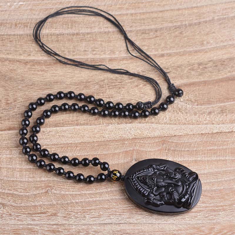 Buddha Stones Tibetan Obsidian Ganesh Ganpati Elephant Wealth Amulet N ...