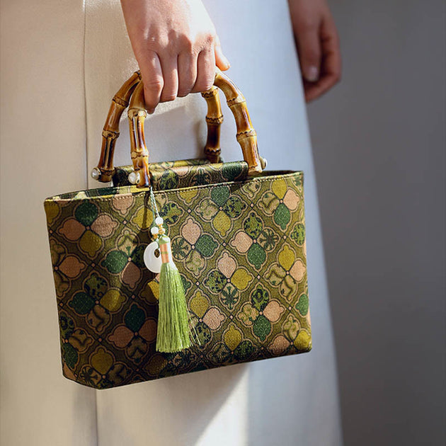 Buddha Stones Green Leaves Handbag Metal Chain Crossbody Bag Shoulder ...