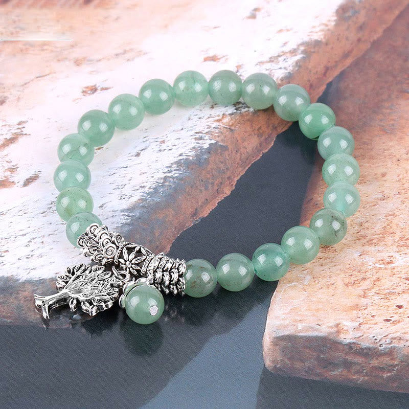 Buddha Stones Natural Gemstone Tree of Life Lucky Charm Stretch Bracel ...