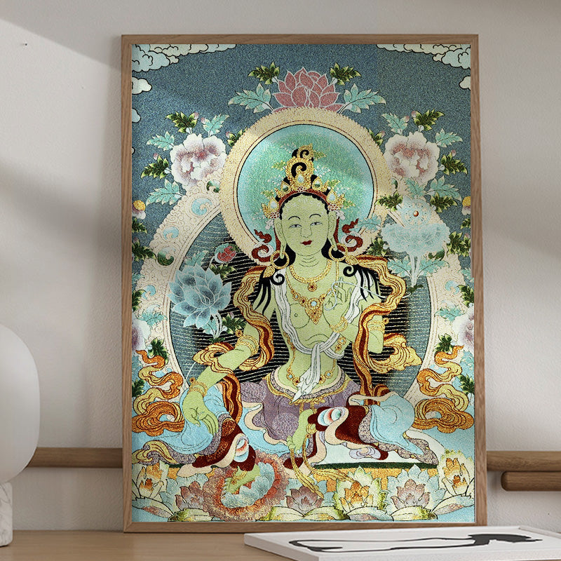 Buddha Stones Tibetan Embroidery White Tara Thangka Tapestry Wall Hang ...