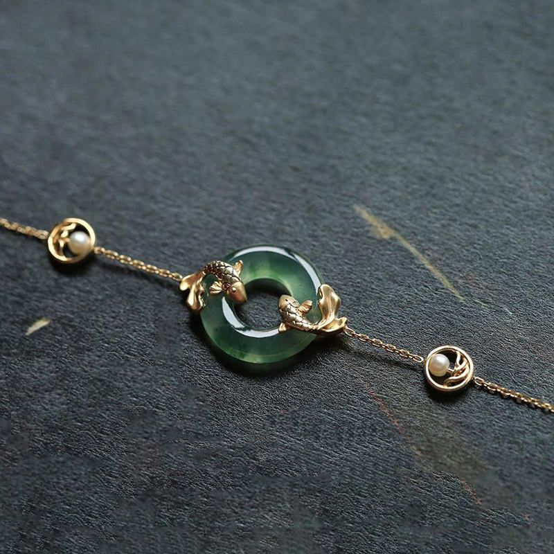 Buddha Stones Cyan Jade Koi Fish Healing Harmony Bracelet – buddhastoneshop