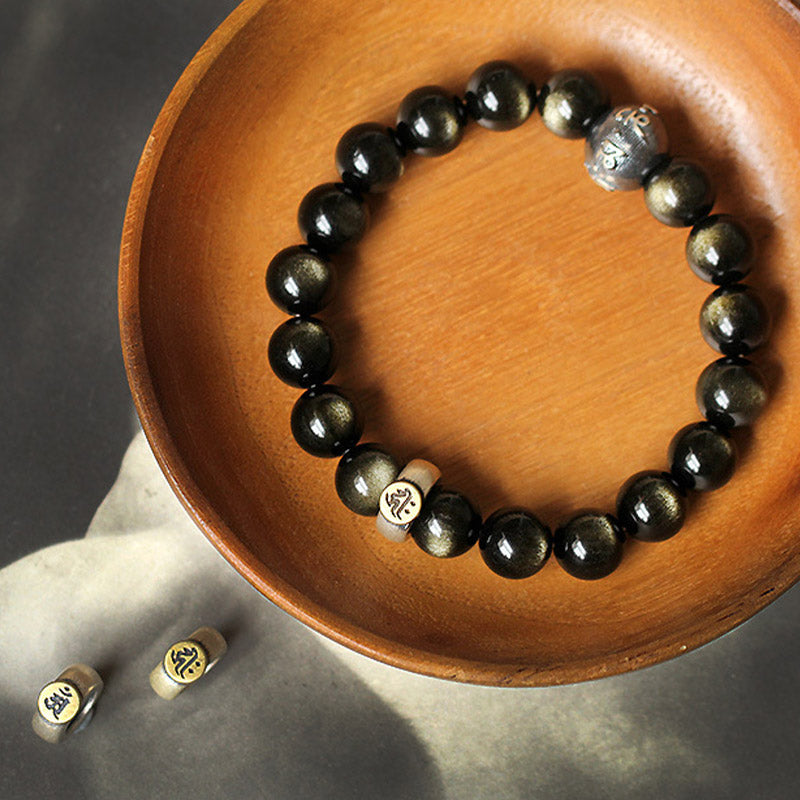 Buddha Stones Chinese Zodiac Natal Buddha Obsidian Purification Bracel ...