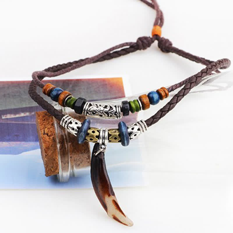 Buddha Stones Ethnic Wolf Tooth Pattern Beads Wealth Necklace Pendant ...