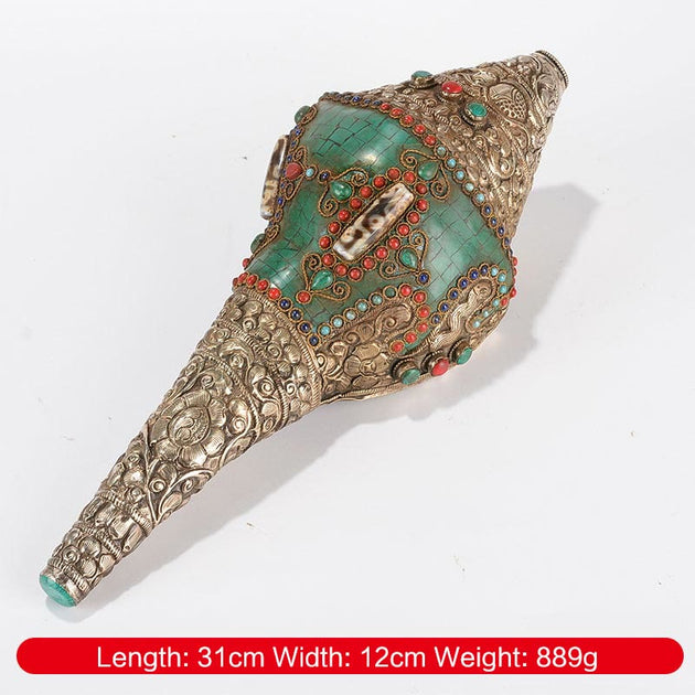 Buddha Stones Tibetan Handmade Engraved Shankha Double Dorje Buddha Co ...