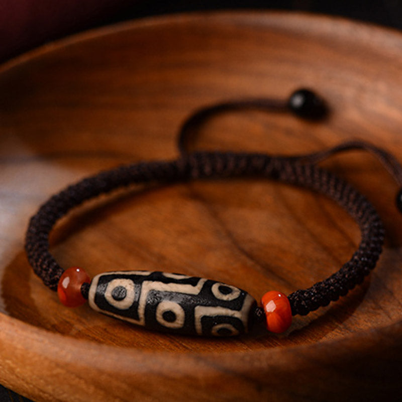 Buddha Stones Tibetan Nine-Eye Dzi Bead Prosperity String Bracelet ...