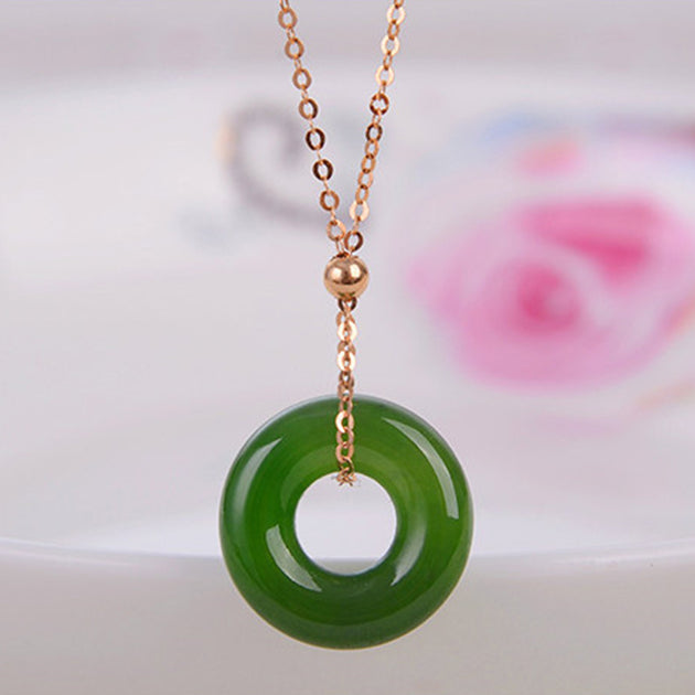 Round Cyan Jade Healing 14k Gold Plated Copper Necklace Pendant ...