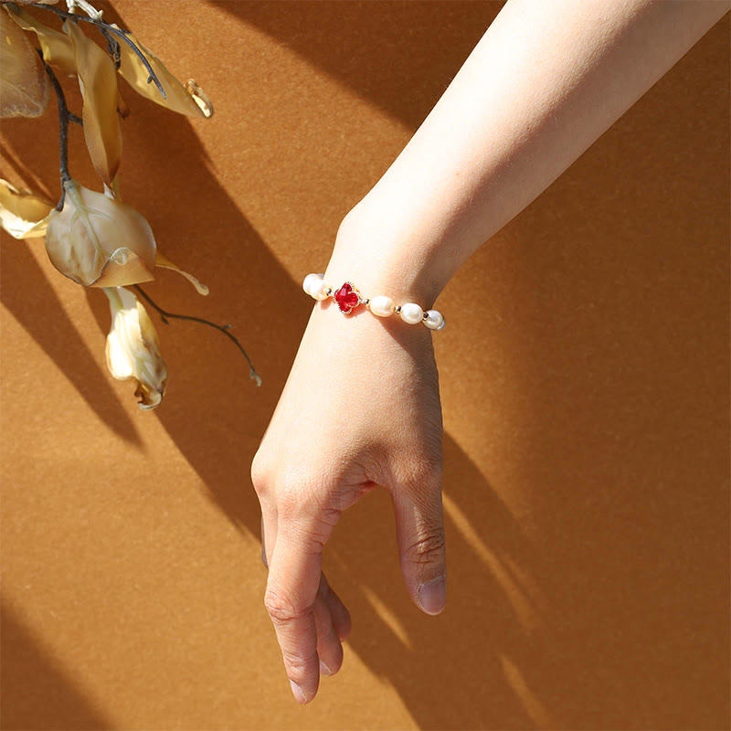 Buddha Stones Pearl Four Leaf Clover Wealth Chain Bracelet ...