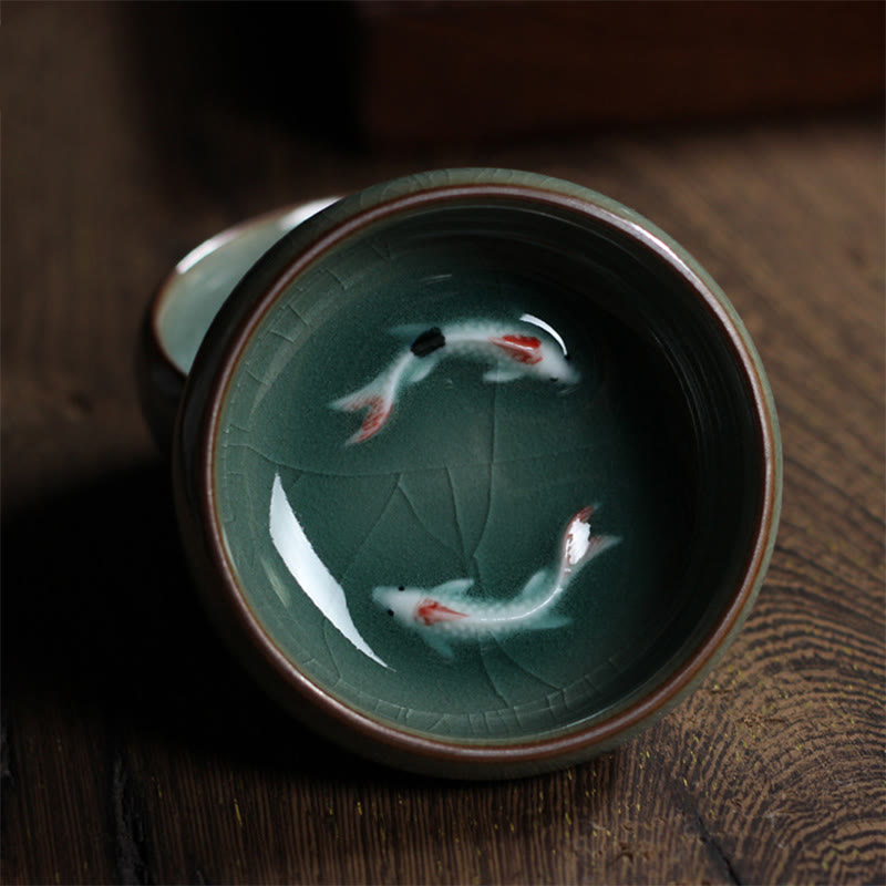 Buddha Stones Colorful Koi Fish Ceramic Teacup Kung Fu Tea Cup Bowl ...