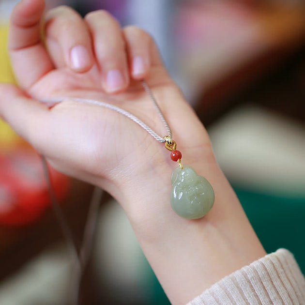 Buddha Stones Laughing Buddha Hetian Jade Wealth Prosperity String Nec ...